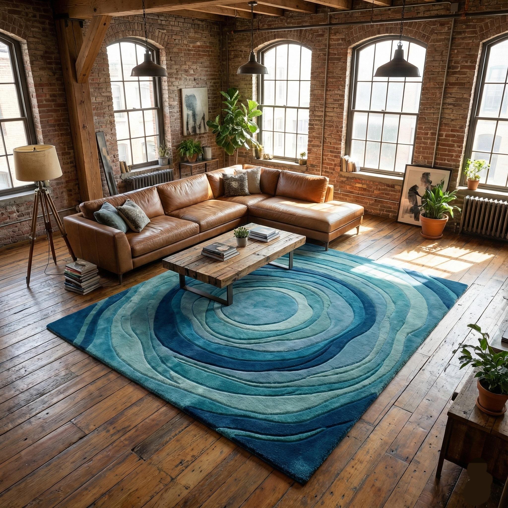 Hand-tufted Blue Contour Wool Rug | Modern Topographic Wave Area Rug ...