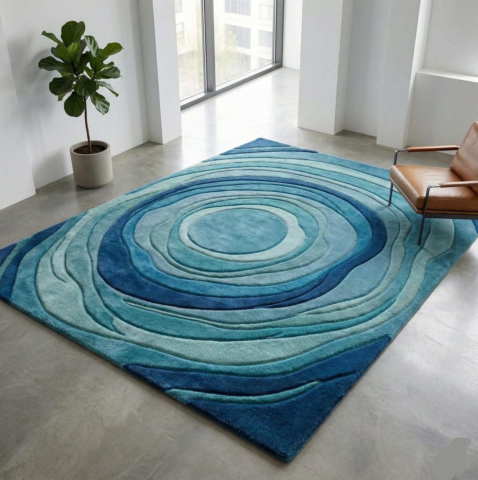 Hand-tufted Blue Contour Wool Rug | Modern Topographic Wave Area Rug ...