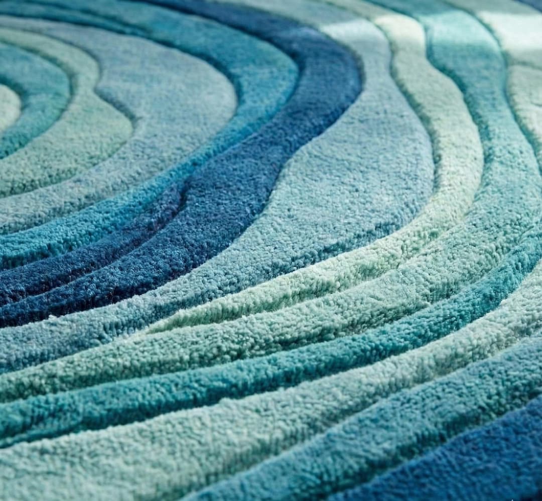 Hand-tufted Blue Contour Wool Rug | Modern Topographic Wave Area Rug ...