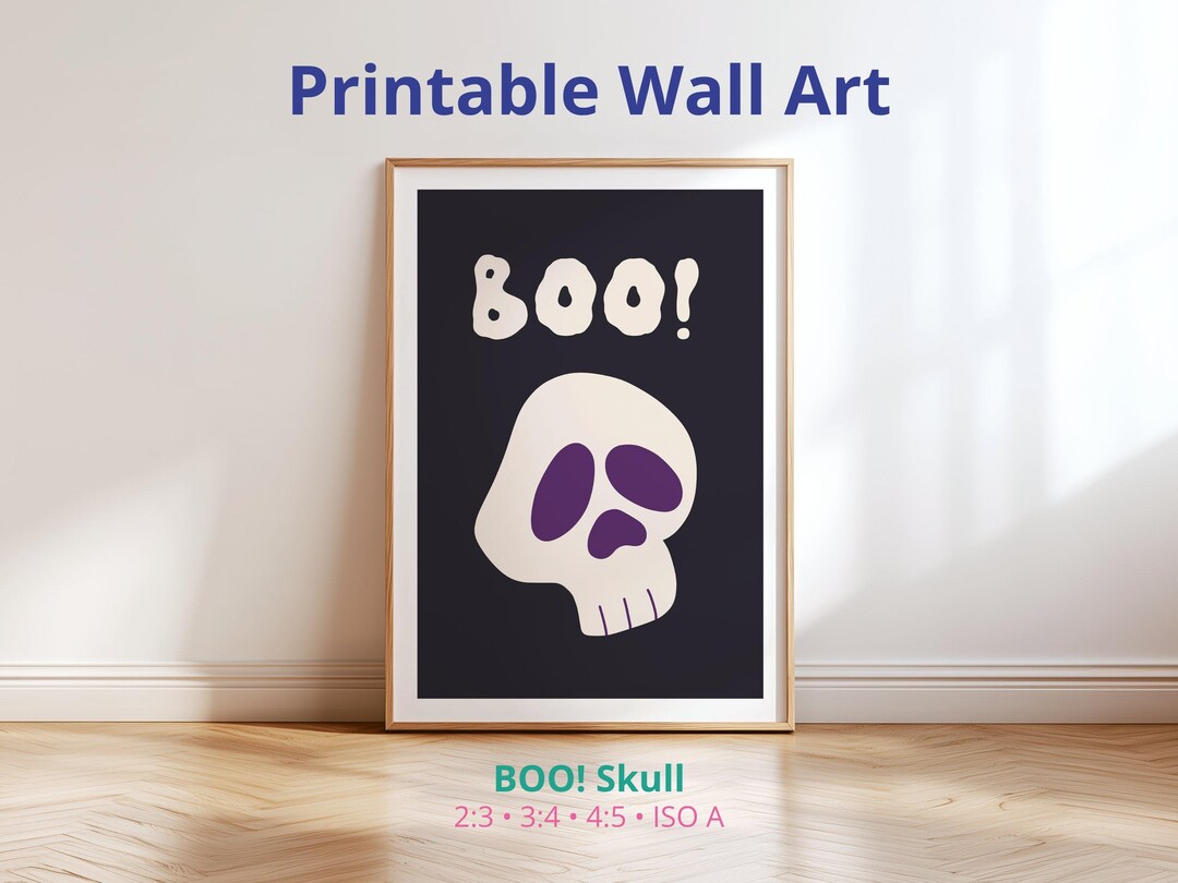 Boo Skull Halloween Art Print: Spooky Kids Room Decor (digital Download ...