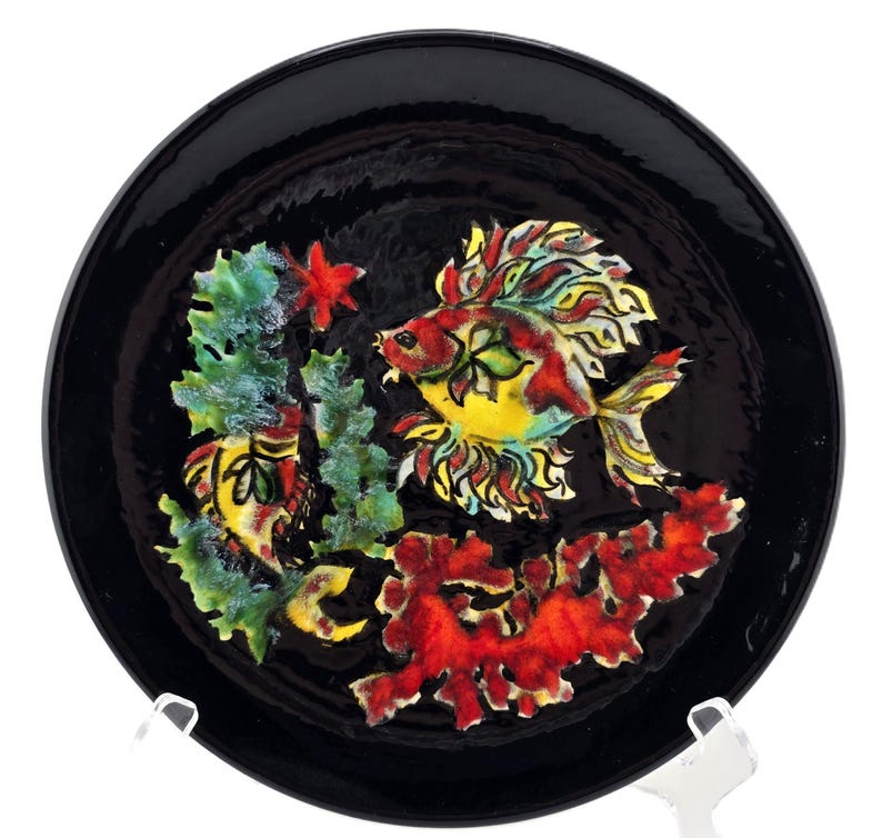 Signed Youen Black Plate Set: Mid-century French Fish Art, 1950s - Etsy