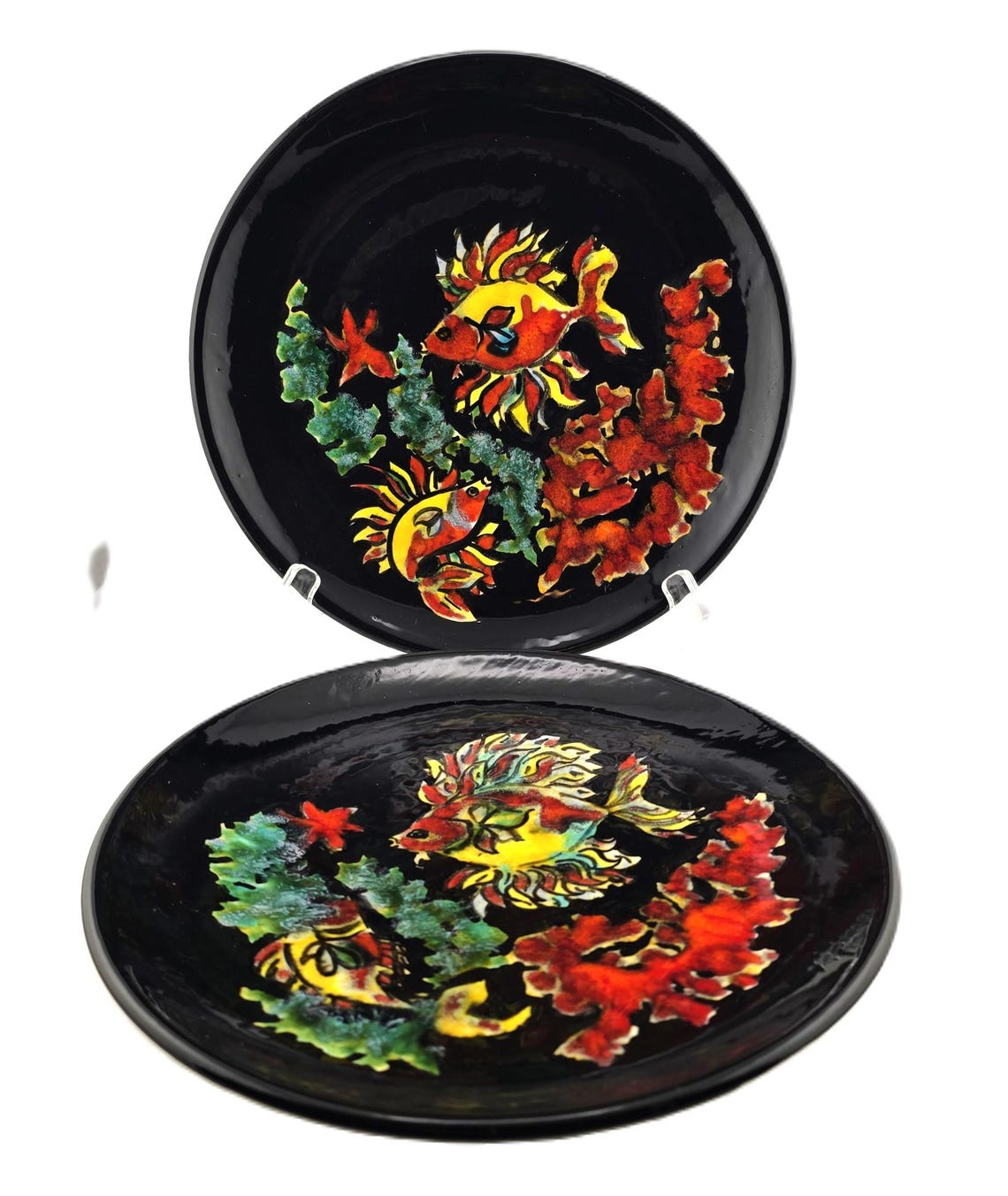 Signed Youen Black Plate Set: Mid-century French Fish Art, 1950s - Etsy