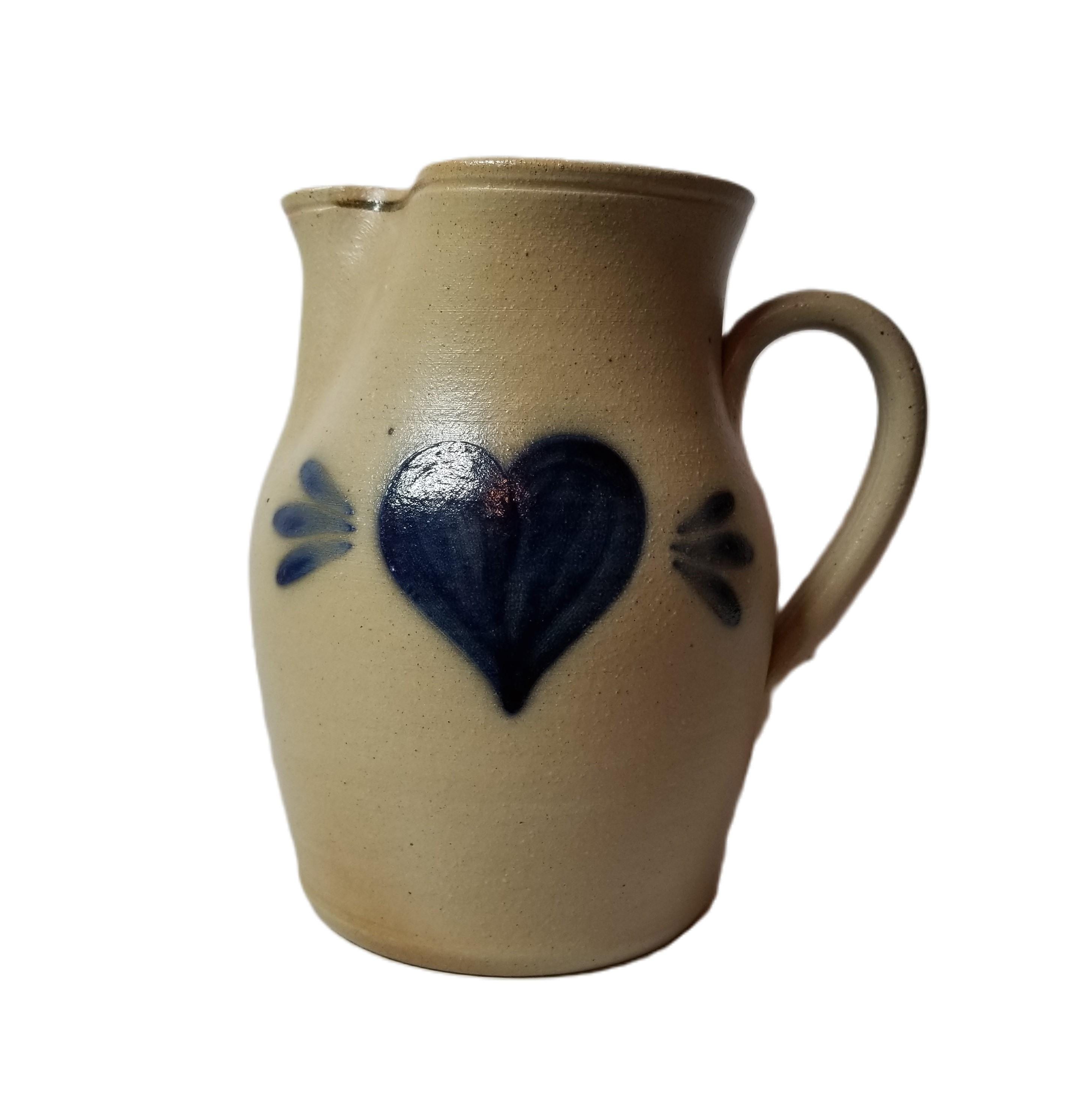 Vintage 1995 Conner Prairie Salt Glaze Pottery Pinch Pitcher Blue Heart ...
