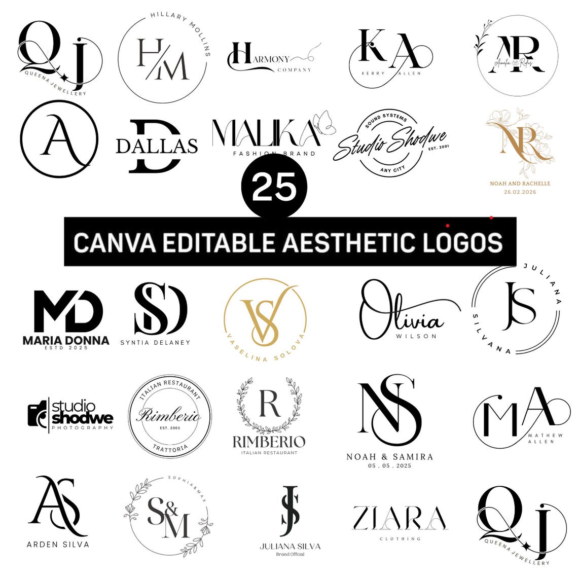 25 Canva Editable Aesthetic Logo Templates | Minimal & Boho Brand Logos ...