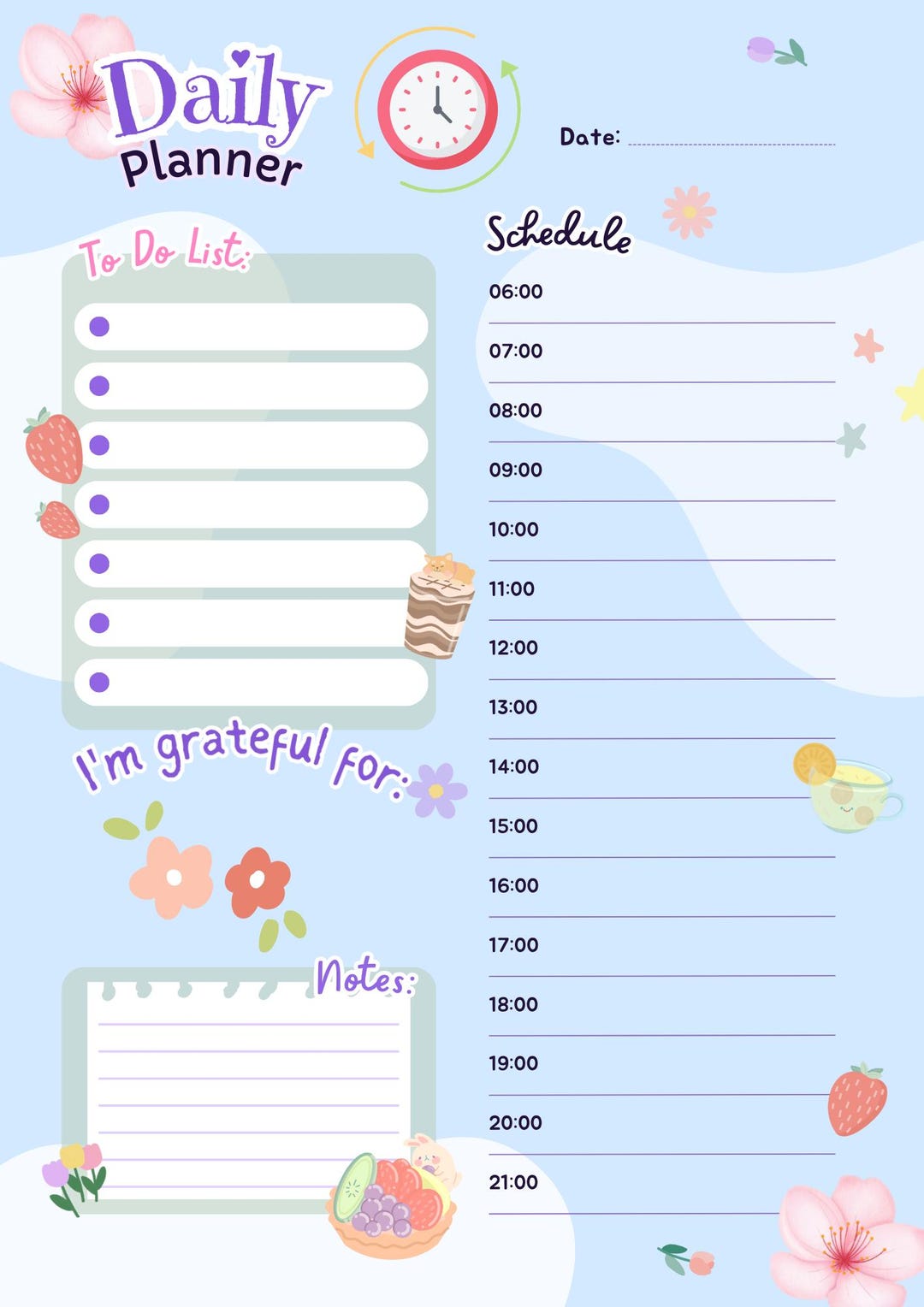 Cute Daily Planner Printable | Pastel To-do List & Hourly Schedule ...