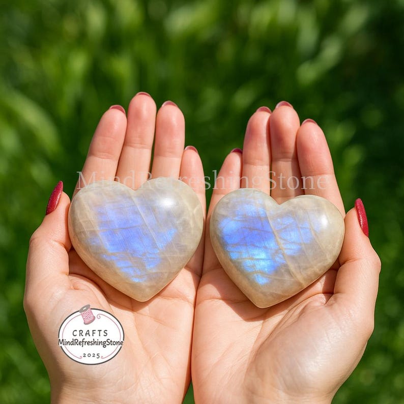 Blue Flash Moonstone Heart – Tumbled Pocket Worry Stone, Mineral ...