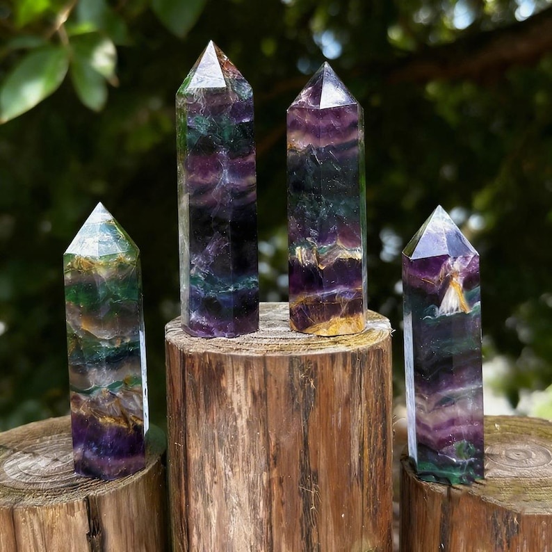 Rainbow Fluorite Crystal Tower: Raw Gemstone Obelisk - Chakra Healing ...