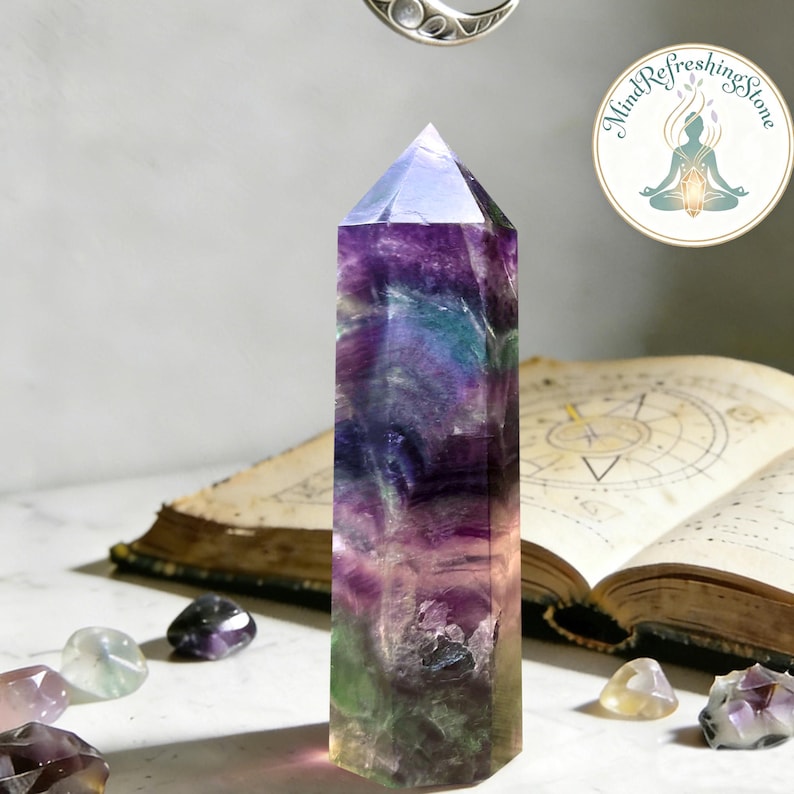 Rainbow Fluorite Crystal Tower: Raw Gemstone Obelisk - Chakra Healing ...