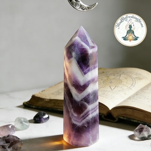 Chevron Amethyst Crystal Tower, Natural Healing Obelisk, Metaphysical ...