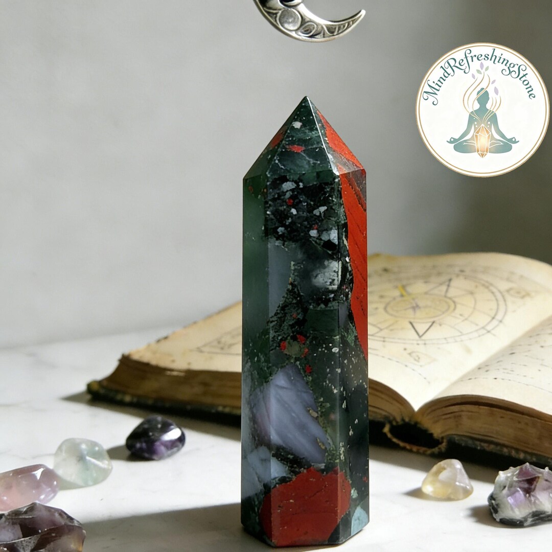 African Bloodstone Tower, Polished Jasper Obelisk,, Deep Green Red Spot ...
