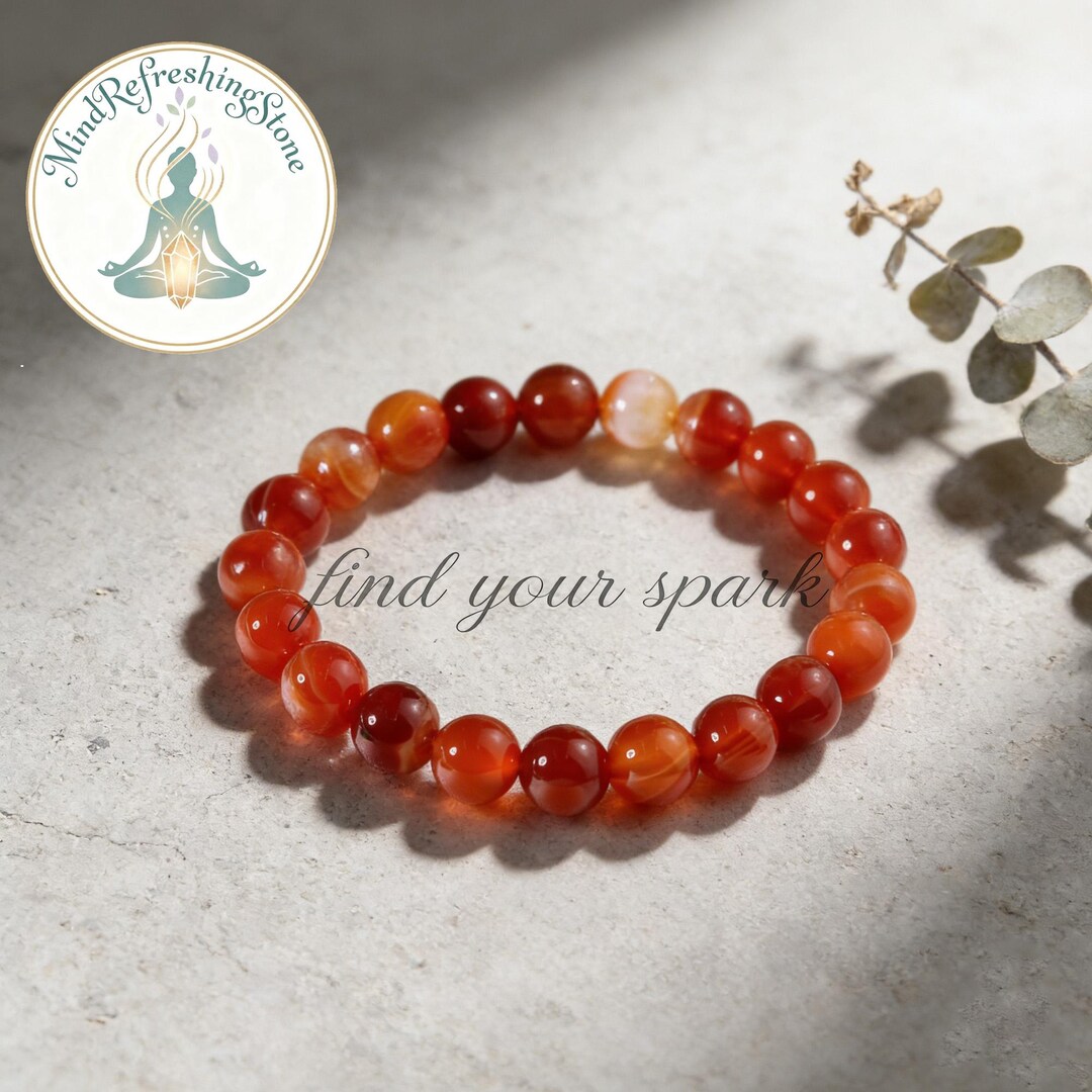 Carnelian Bracelet for Action and Creativity - 8mm Beaded Sacral Chakra ...