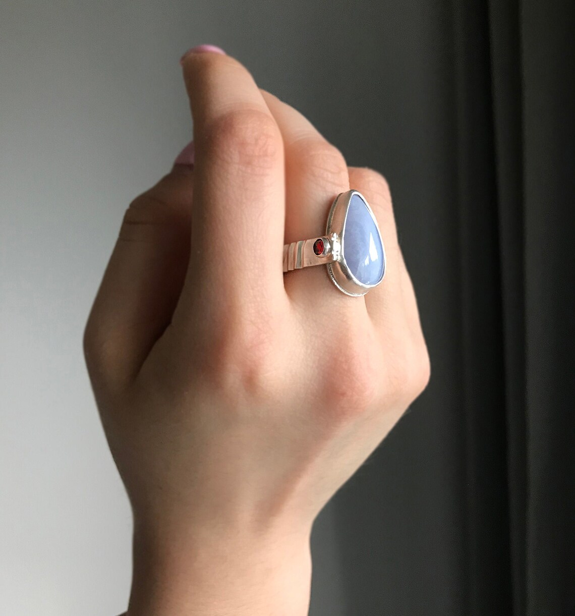 Anillo de ágata de encaje azul, Anillo de plata de ágata de encaje azul ...