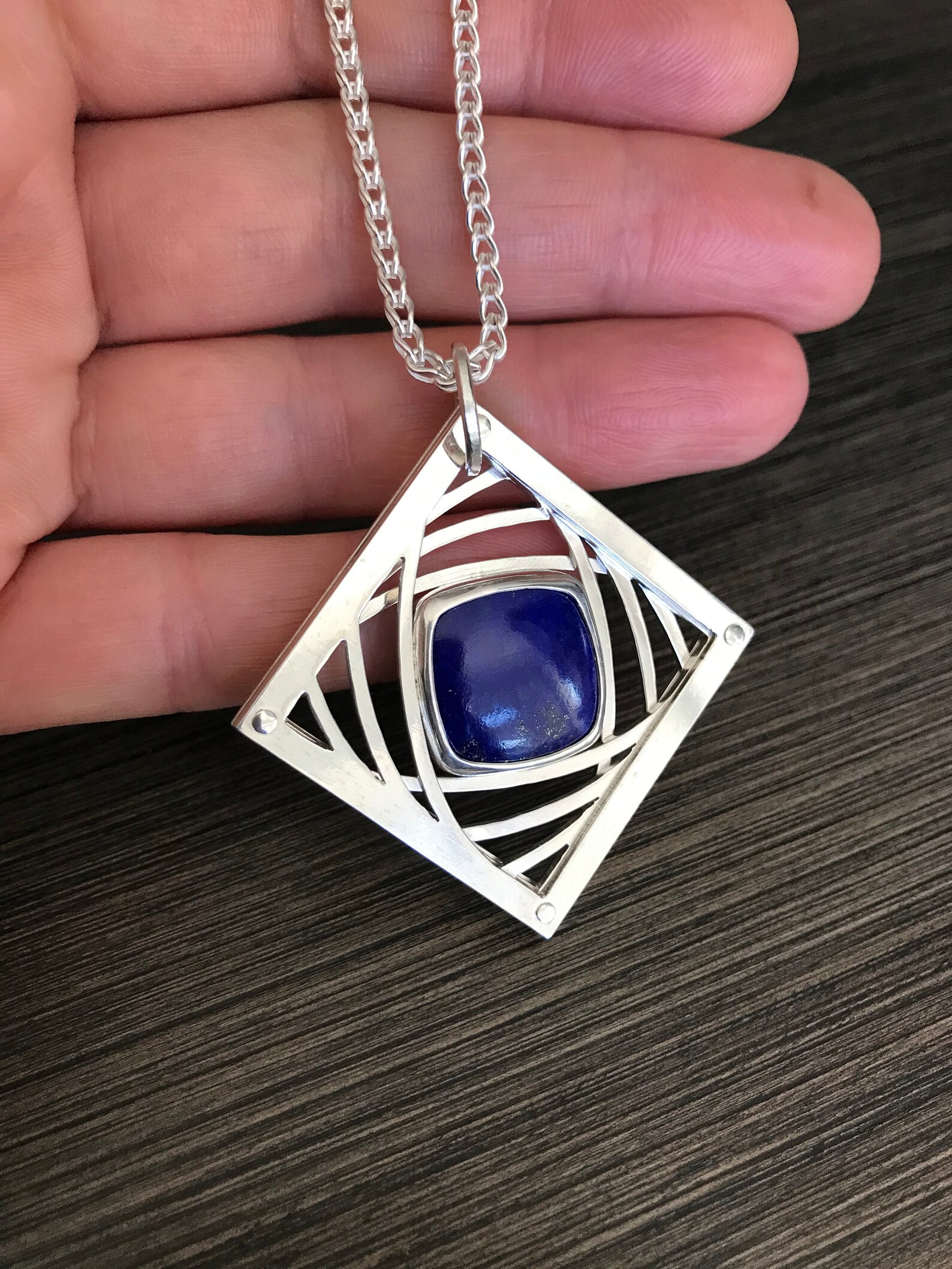 Geometric Square Necklace/quadratic Silver Necklace/dimensional ...