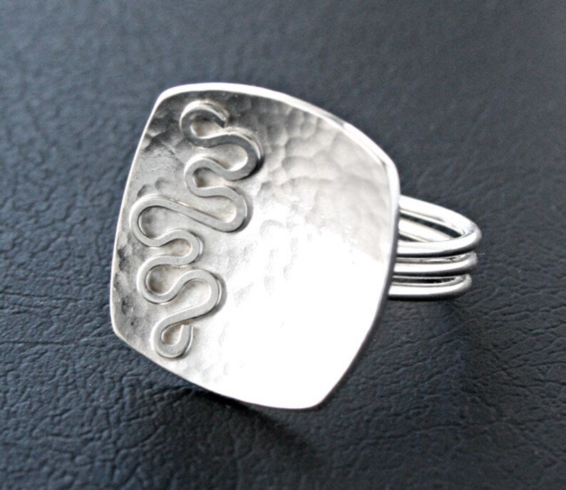 Bold Silver Ring Sterling Silver Ring Hammered Square Shaped - Etsy