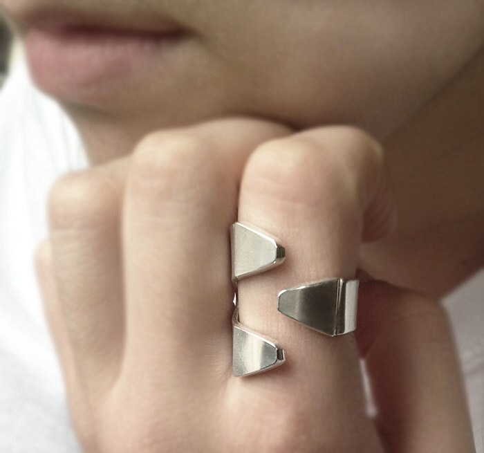 Modern Geometric Triangular Wrap Ring Sterling Silver Unique - Etsy