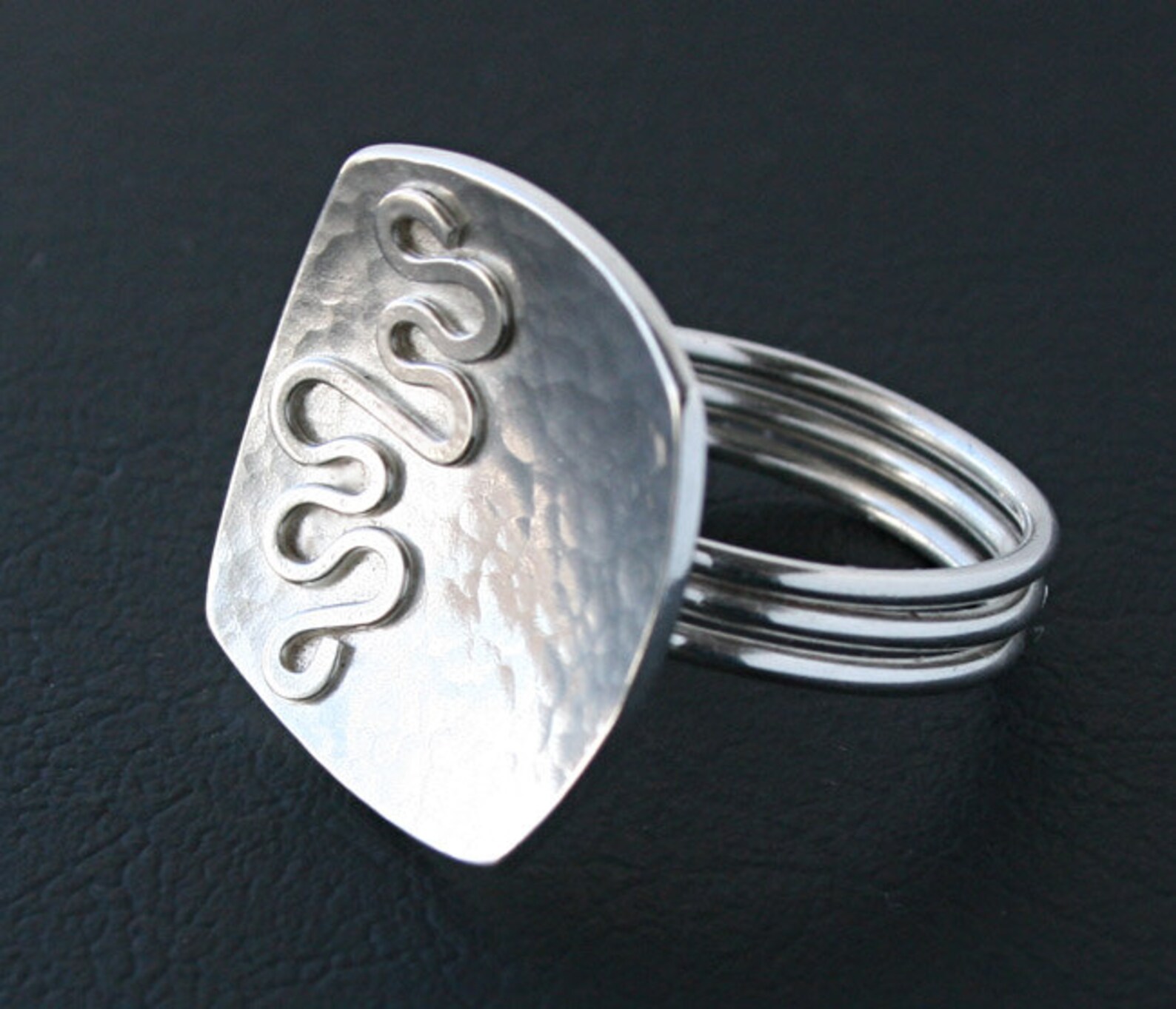 Bold Silver Ring Sterling Silver Ring Hammered Square Shaped - Etsy