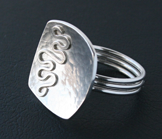 Bold Silver Ring Sterling Silver Ring Hammered Square Shaped - Etsy