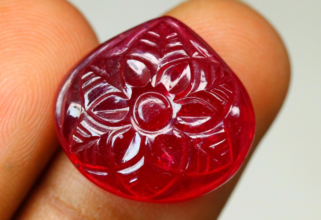 Carved Pear Ruby Gemstone: Glass Field Ruby Carving Stone for Jewelry ...