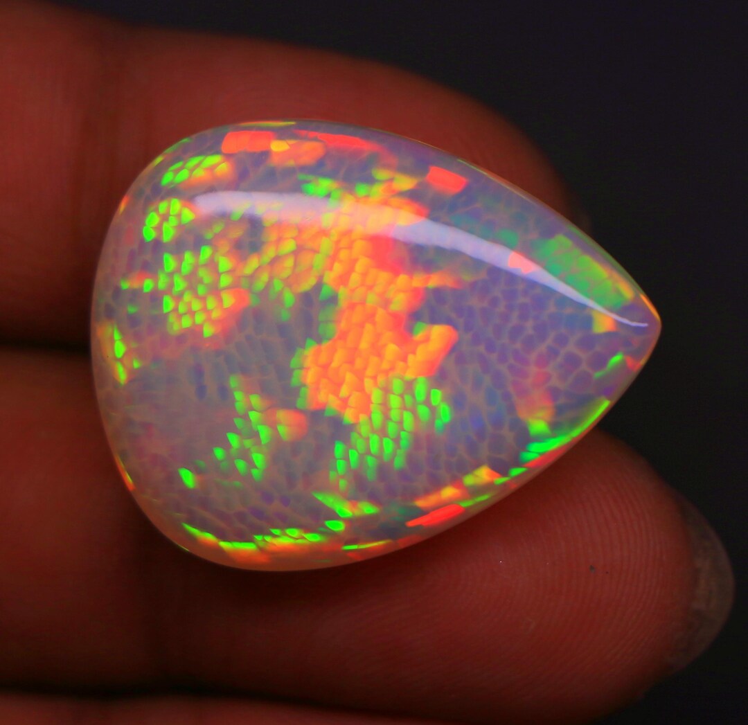 33.80 Ct Ethiopian Opal | 30x24 Mm Shield Cabochon | Honeycomb Pattern ...