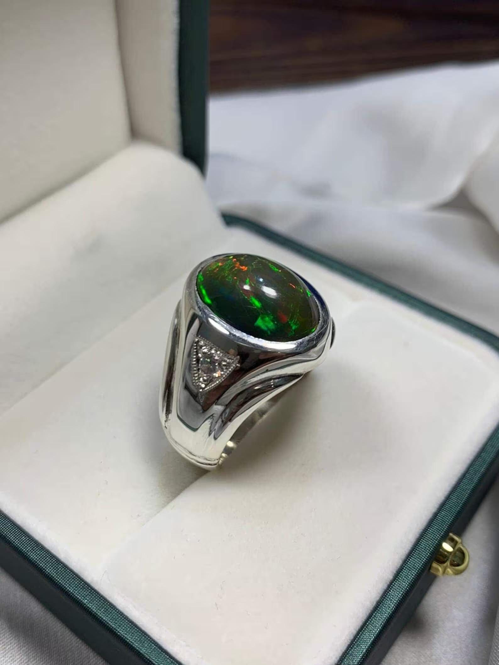 Fire Opal Men's Ring, Natural Black Multi Fire Opal Mens Ring, 925 ...