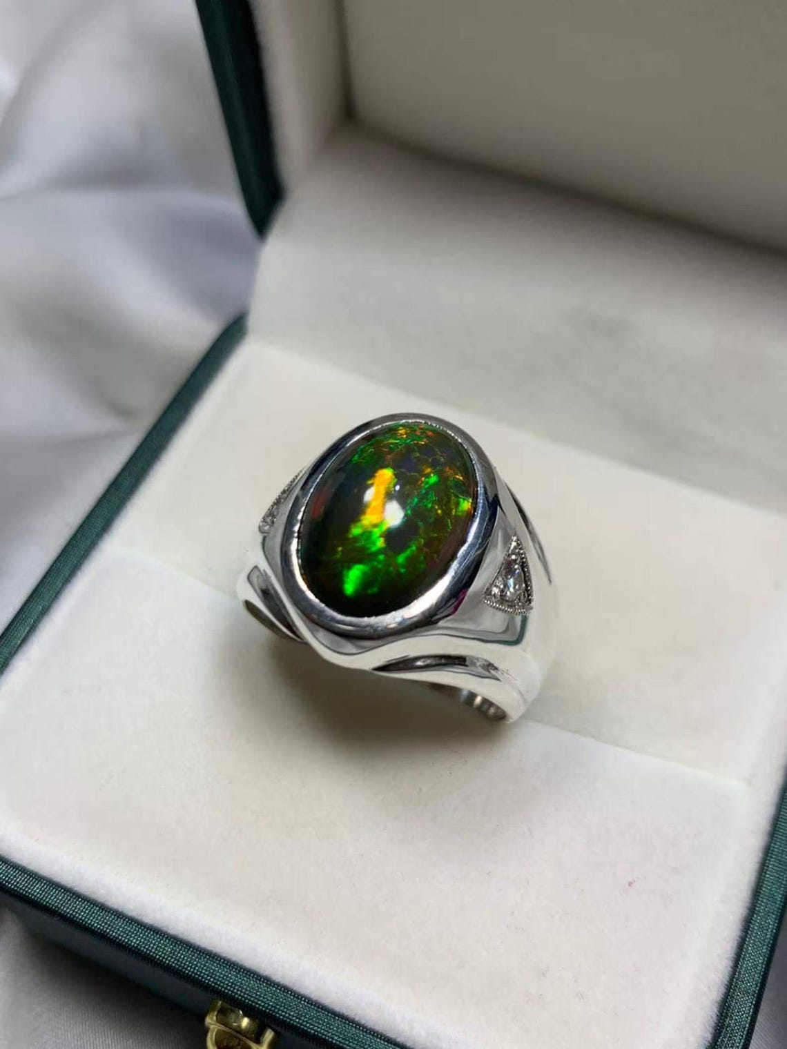 Fire Opal Men's Ring, Natural Black Multi Fire Opal Mens Ring, 925 ...
