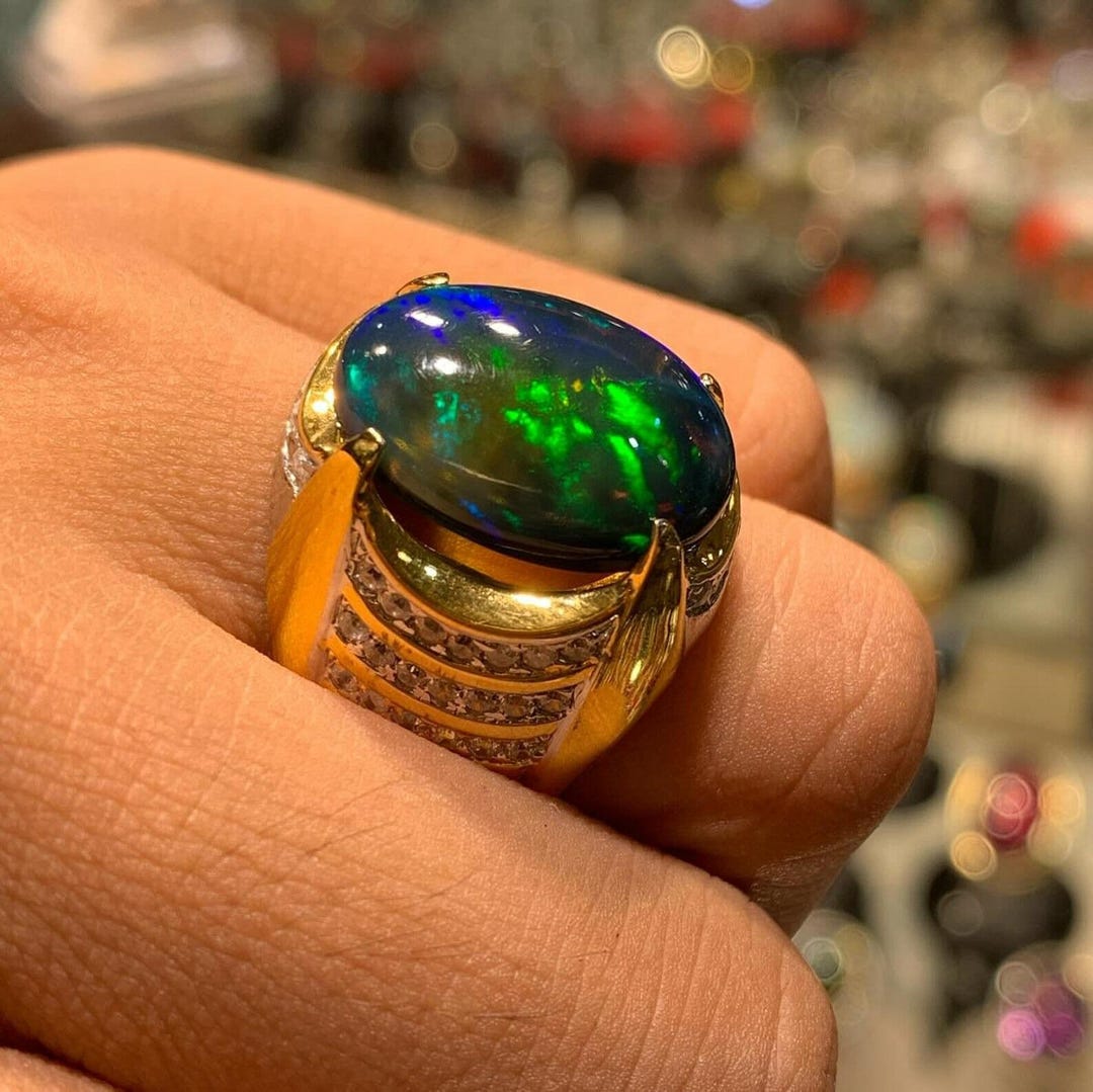 Black Fire Opal Men's Ring, 925 Sterling Silver, Oval Cabochon - Etsy