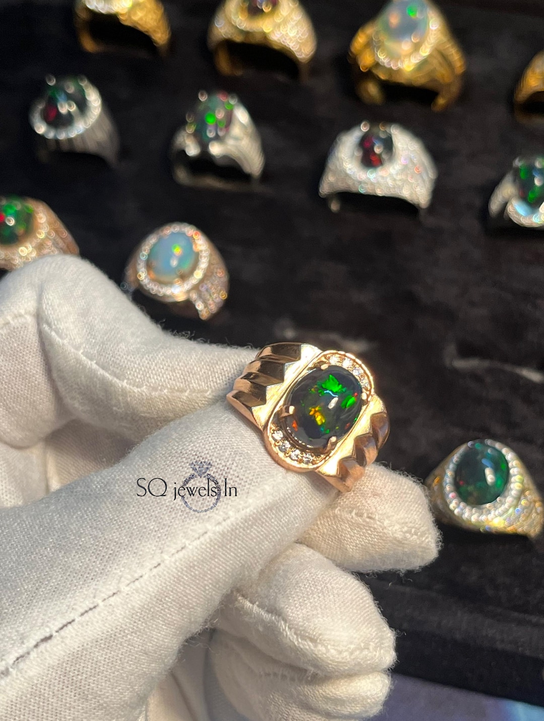 Black Multi Fire Opal Men's Ring, Rose Gold 925 Sterling Silver, Oval ...