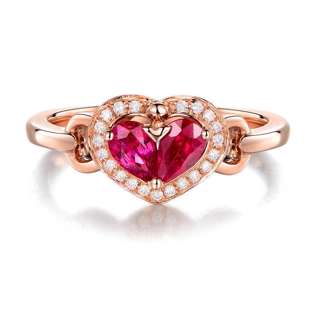 Bloody Red Ruby Heart Shape Halo Ring, 925 Solid Sterling Silver Pear ...