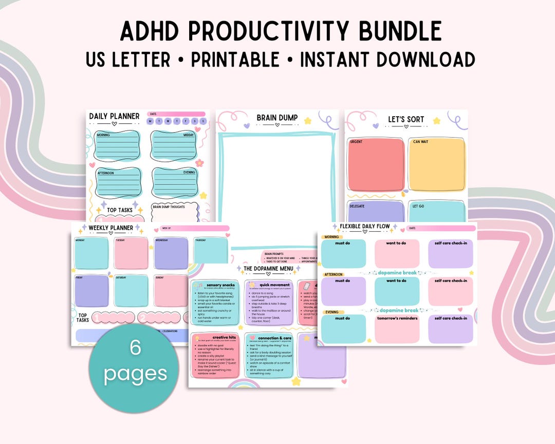ADHD Printable Planner Bundle: Focus & Executive Function Tools (PDF ...