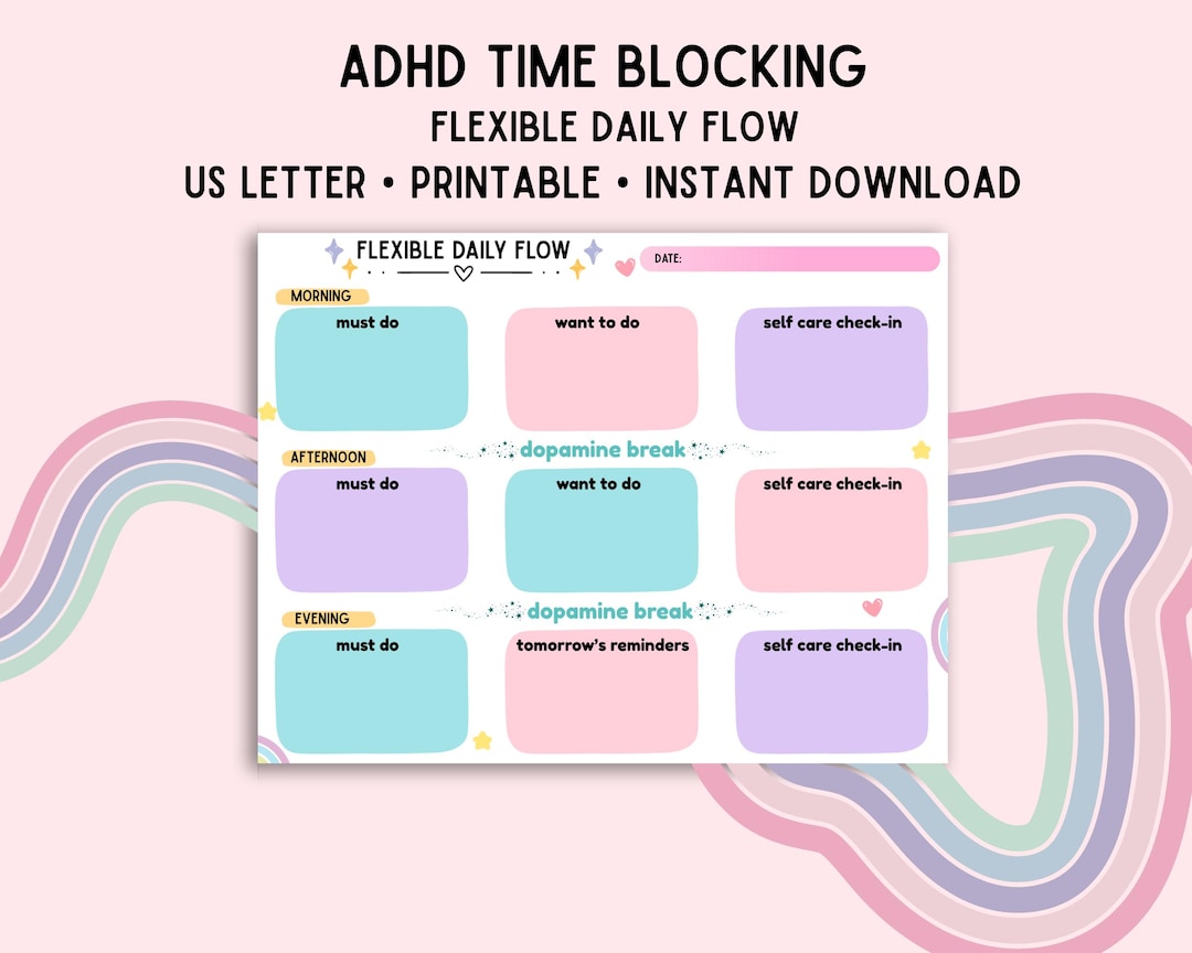 Flexible Daily Flow | ADHD Time Blocking Sheet | Executive Function ...