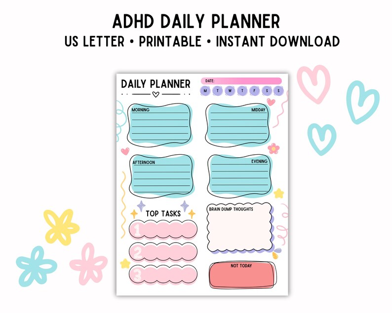 ADHD Daily Planner Printable | Executive Function Support ...