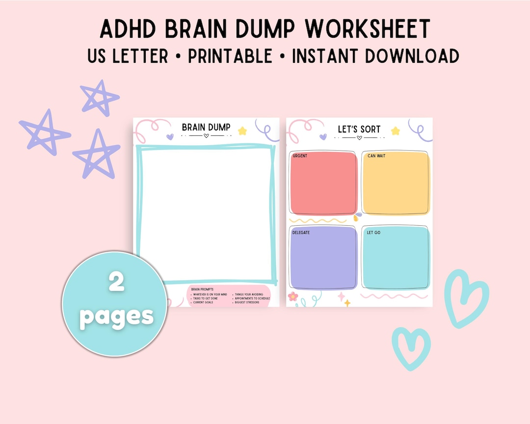 Brain Dump Worksheet for ADHD | Executive Dysfunction Printable ...
