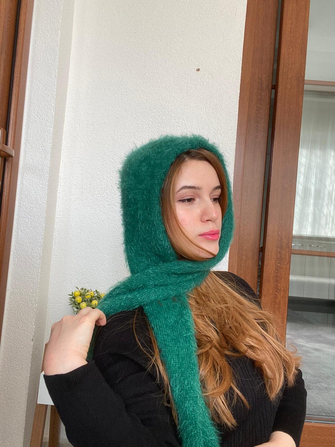 Knit Green Scoodie: Knit Hood Scarf ,hand-knitted Adult Bow Tie - Etsy