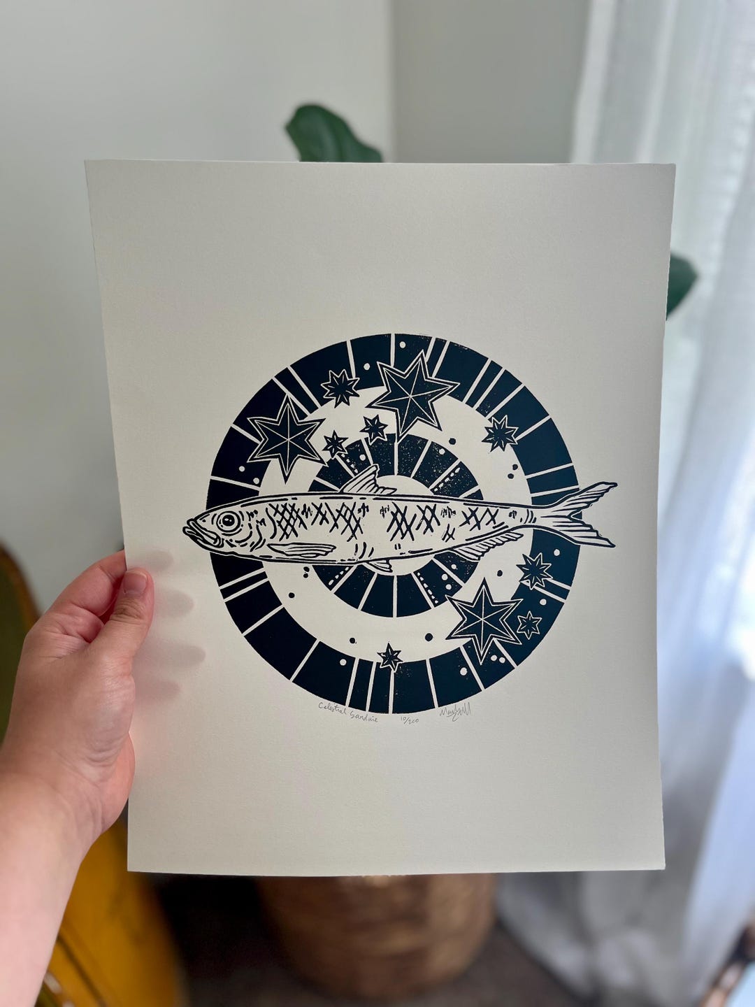 Sardine Block Print, Original Artwork, Celestial Sardine - Etsy