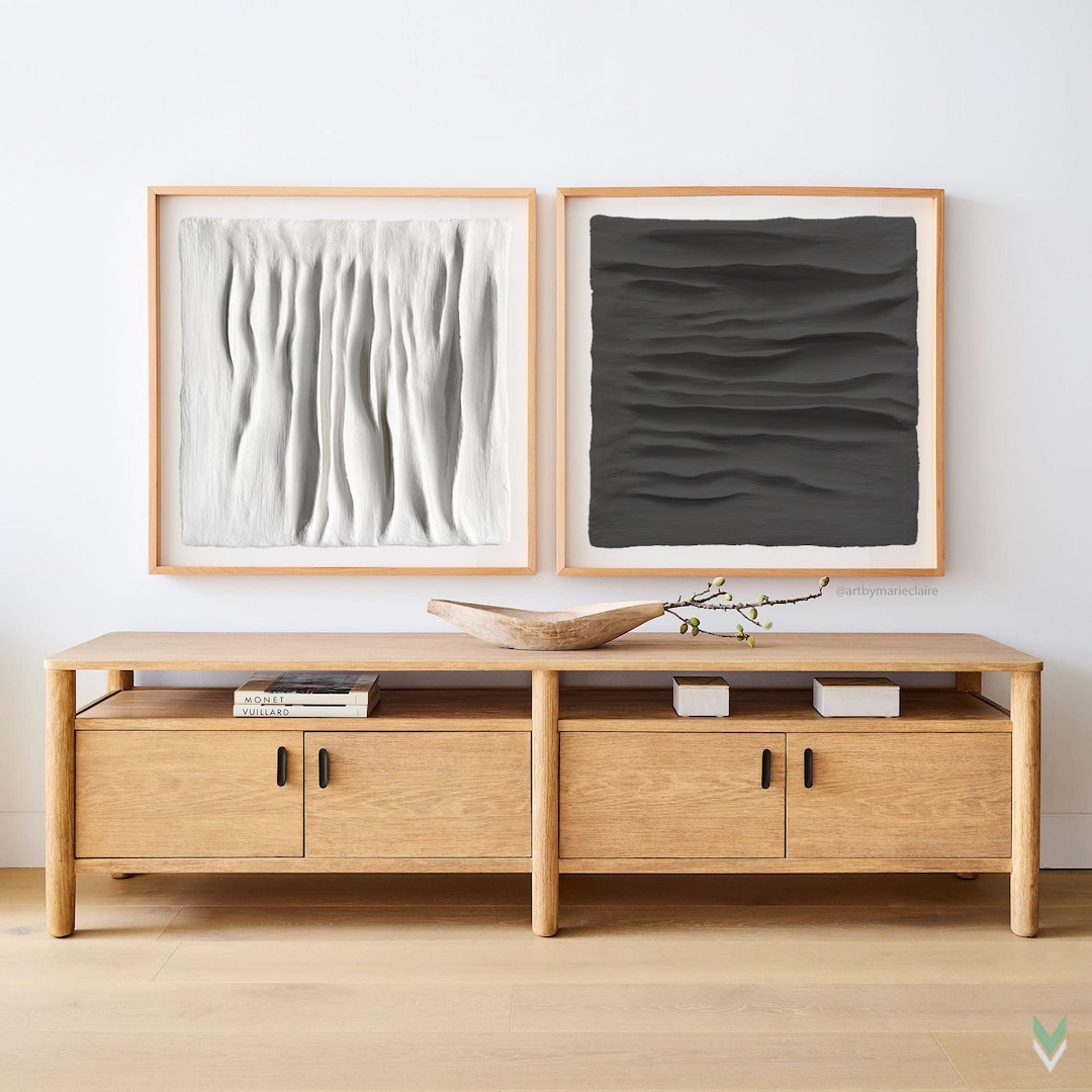 Yin & Yang Textured Wall Art Set | Plaster Canvas Pair | Minimalist ...