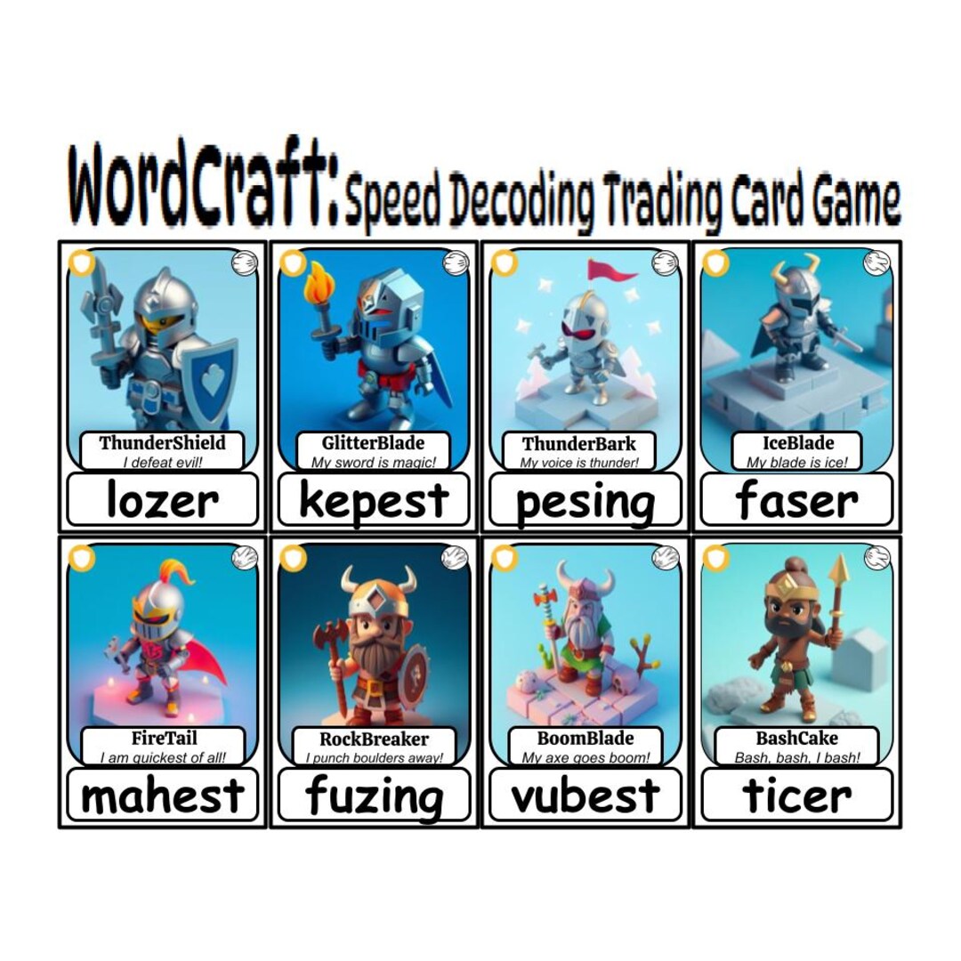 Printable Reading Game – Wordcraft Speed Decoding Phonics Cards for 1st ...