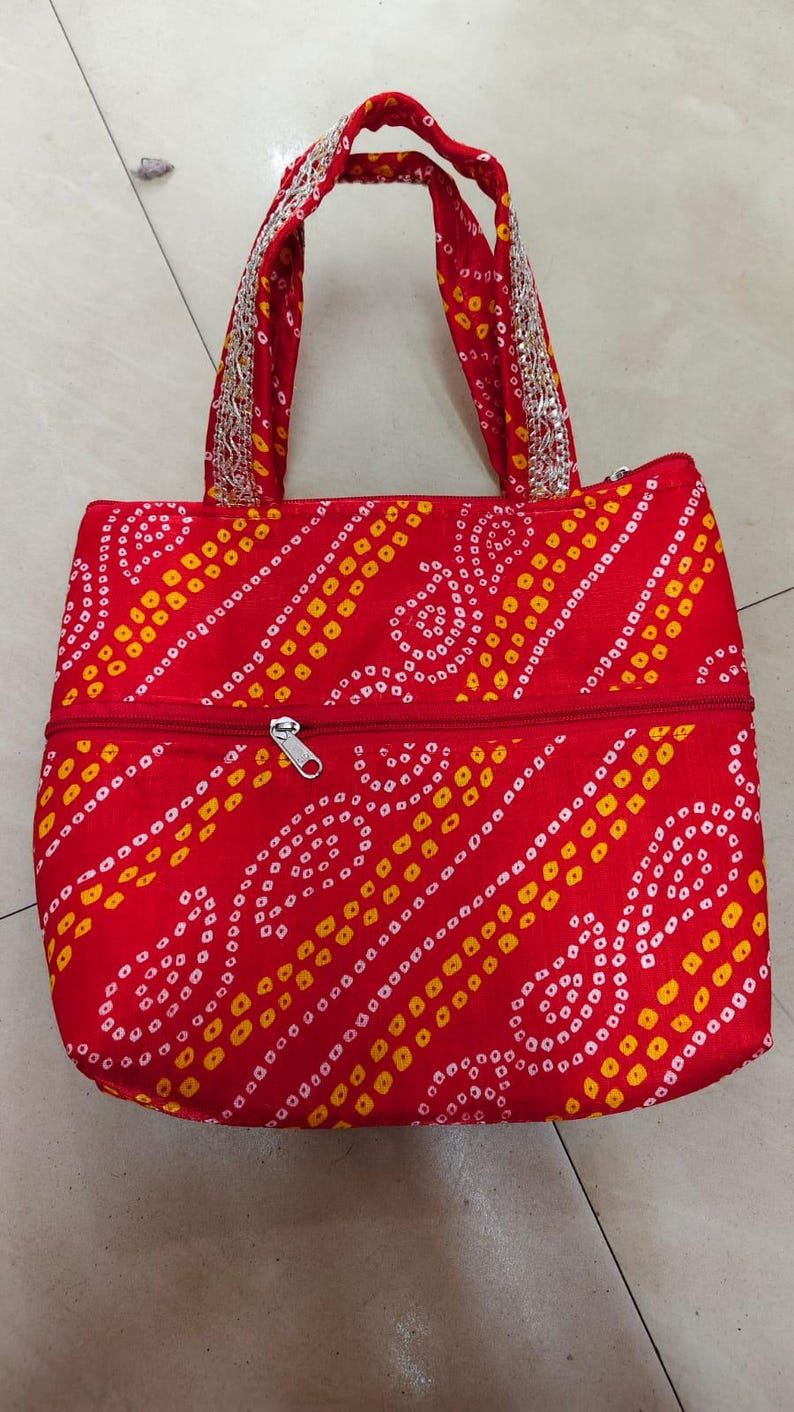 Bandhani Gota Patti Handbag – Rajasthani Ethnic Tote Bag for Women ...