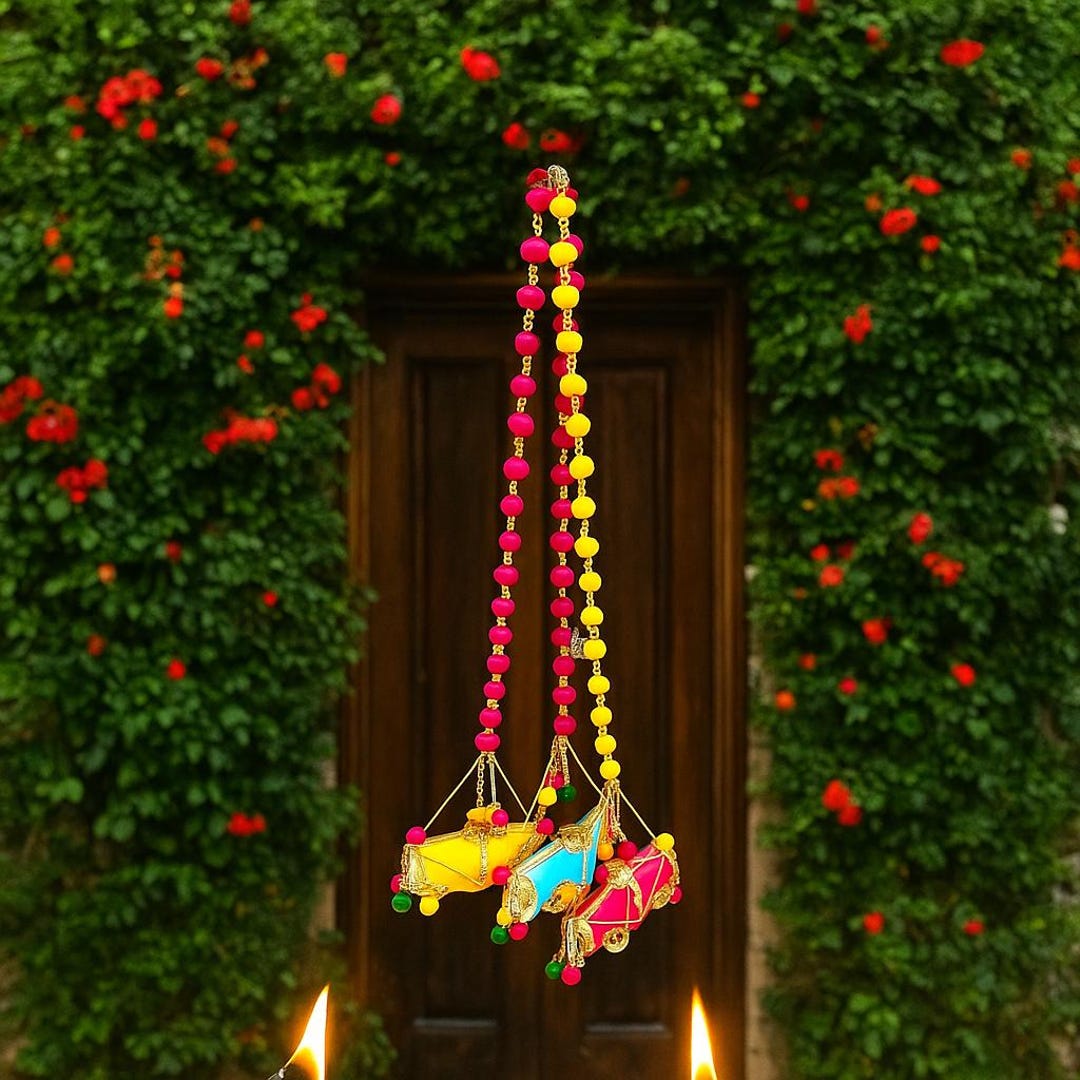 Colorful Pom Pom Dholak Strings Hanging for Mehndi, Haldi, Sangeet ...