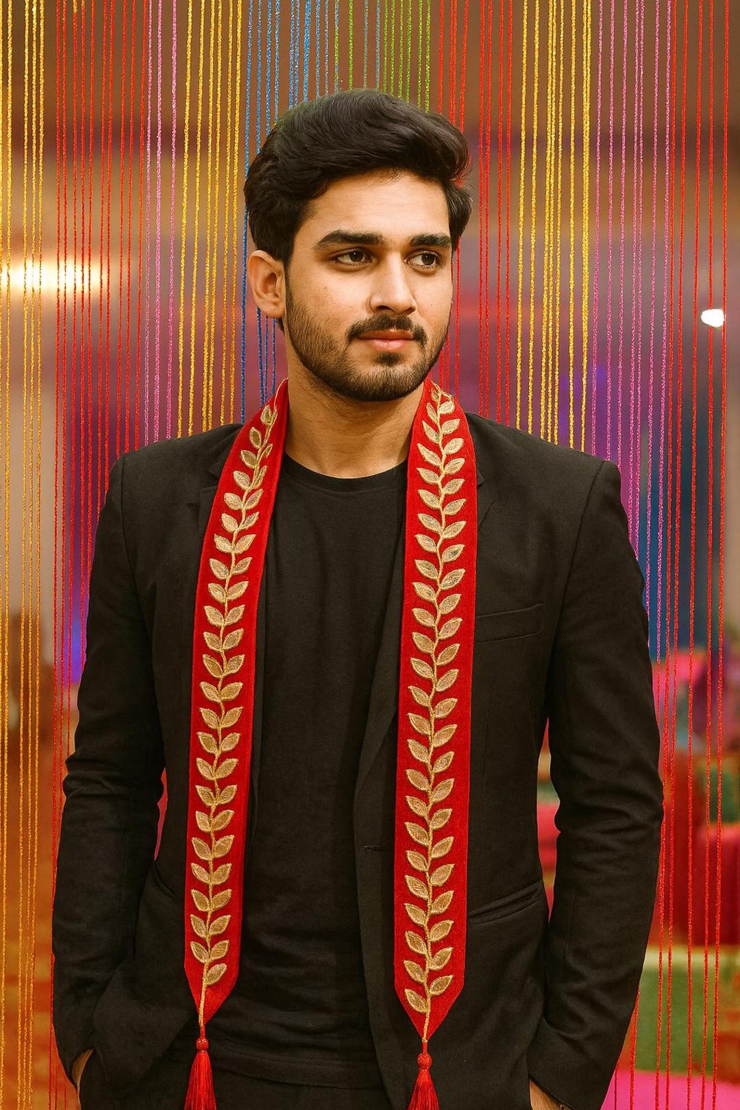 Red Gota Patti Wedding Patka,stole With Tassel– Wedding Baraat &haldi ...