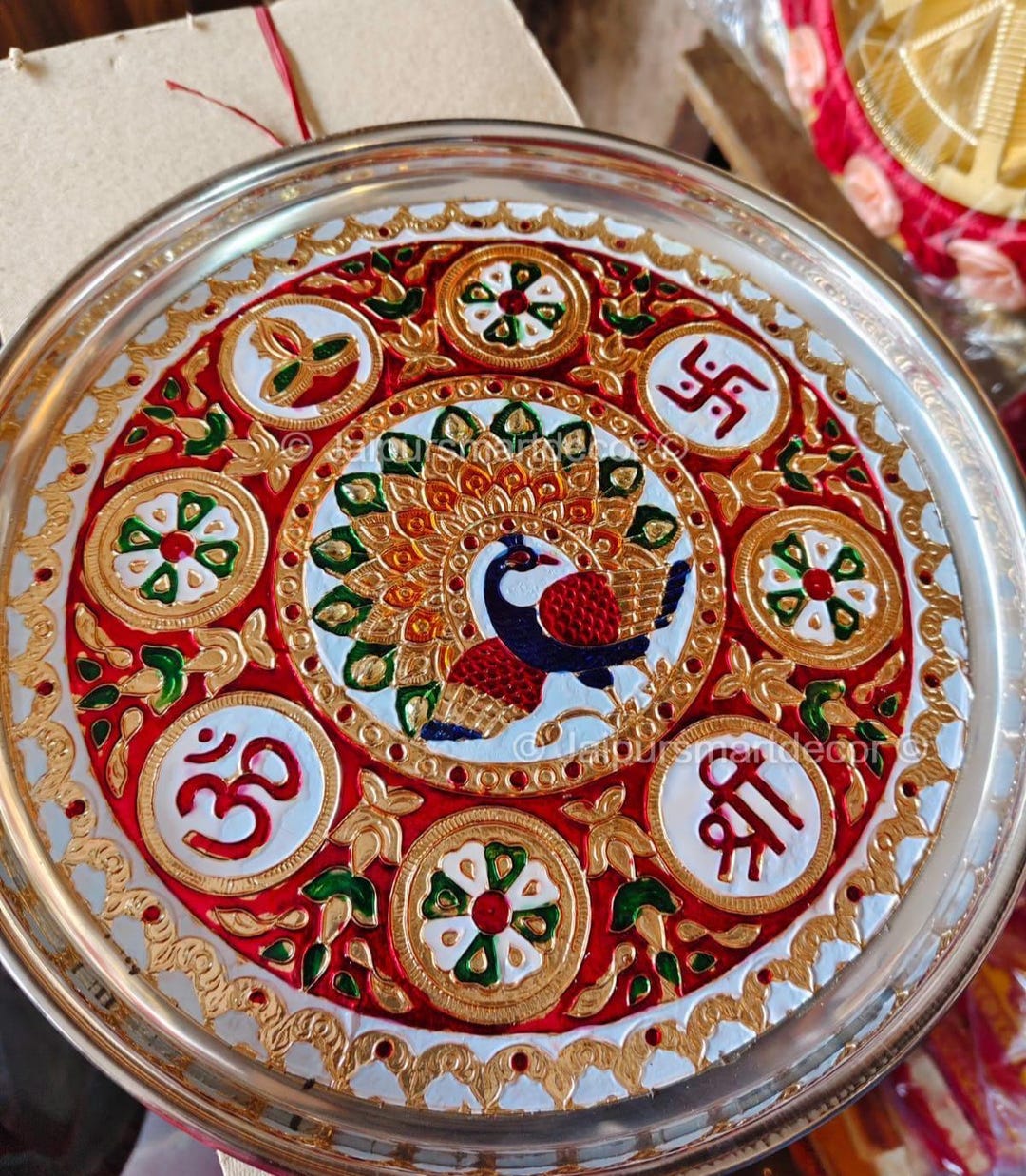 Decorative Meenakari Thali / Shagun Plate / Pooja Thaali for Tradition ...