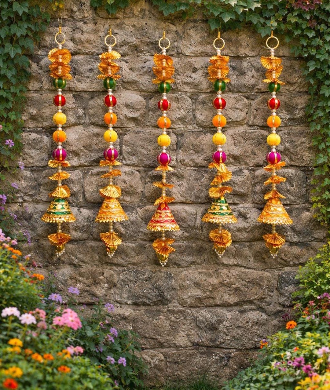 Gota Wall Hangings Set of 10 | Handmade Multicolor Gota Toran for ...