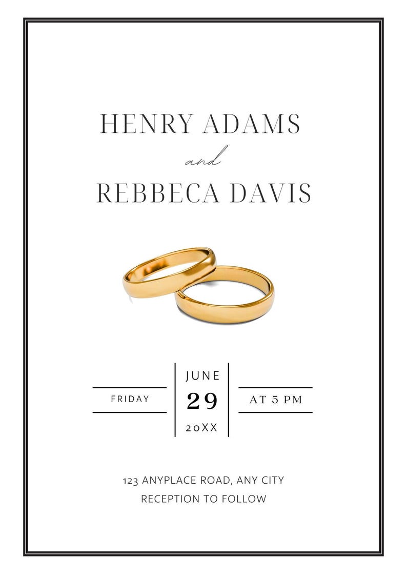 Modern Wedding Invitation Template | Minimalist Gold Ring Design ...