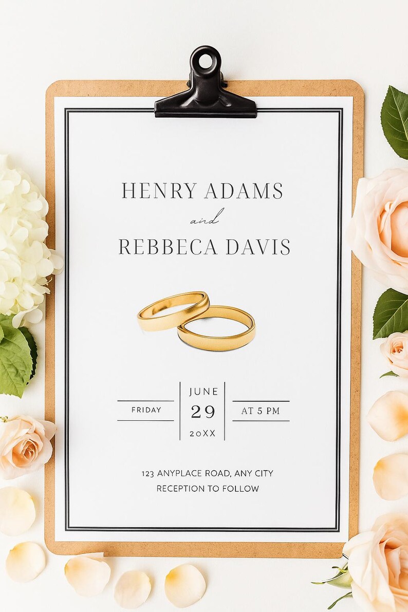 Modern Wedding Invitation Template | Minimalist Gold Ring Design ...