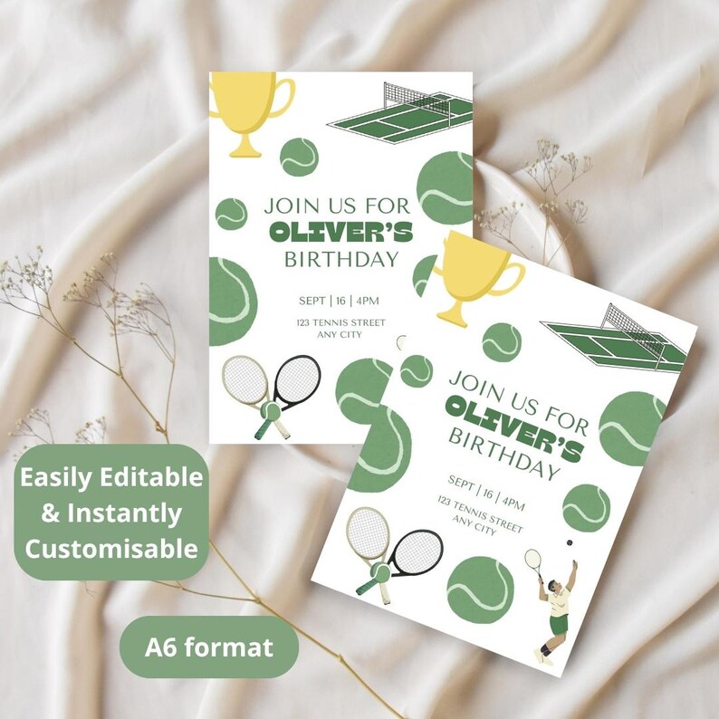 Tennis Birthday Invitation: Kids Sports Party, Editable Template ...