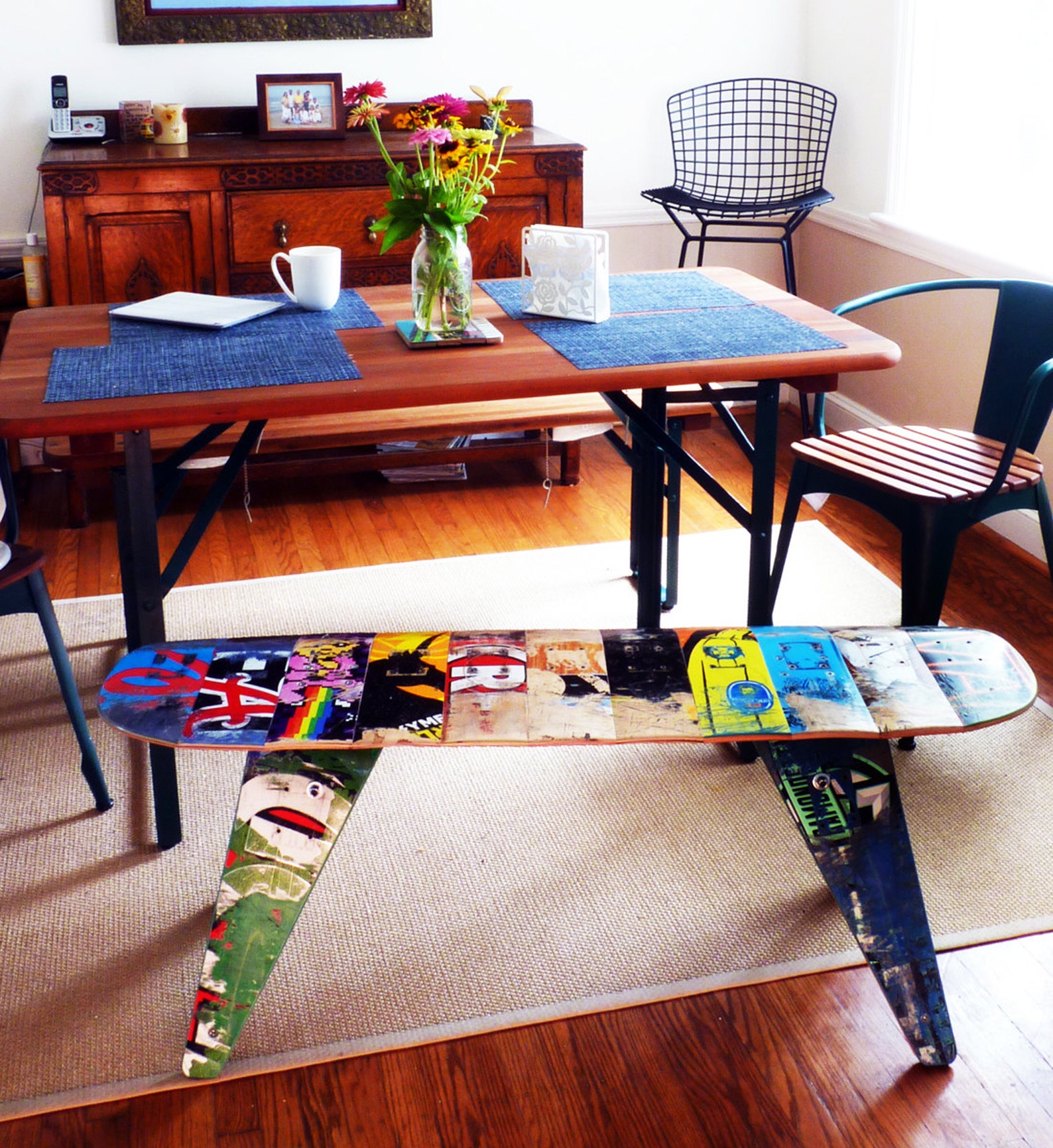 Skateboard Bench 48 Two Seater. Modern Recycled Skateboard Furniture ...