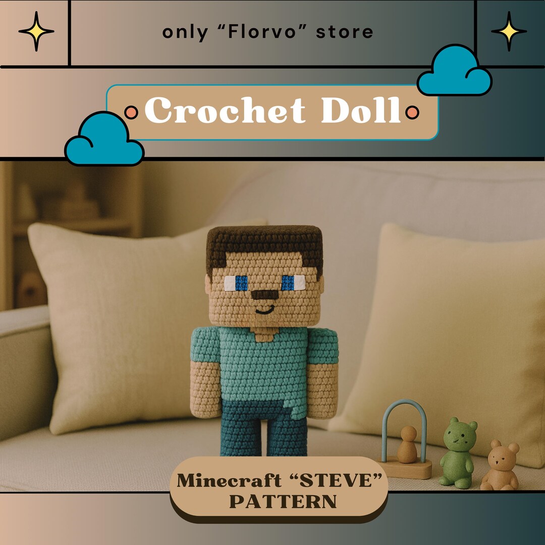 Minecraft Steve Crochet Pattern | Amigurumi PDF | Easy Plush Tutorial ...
