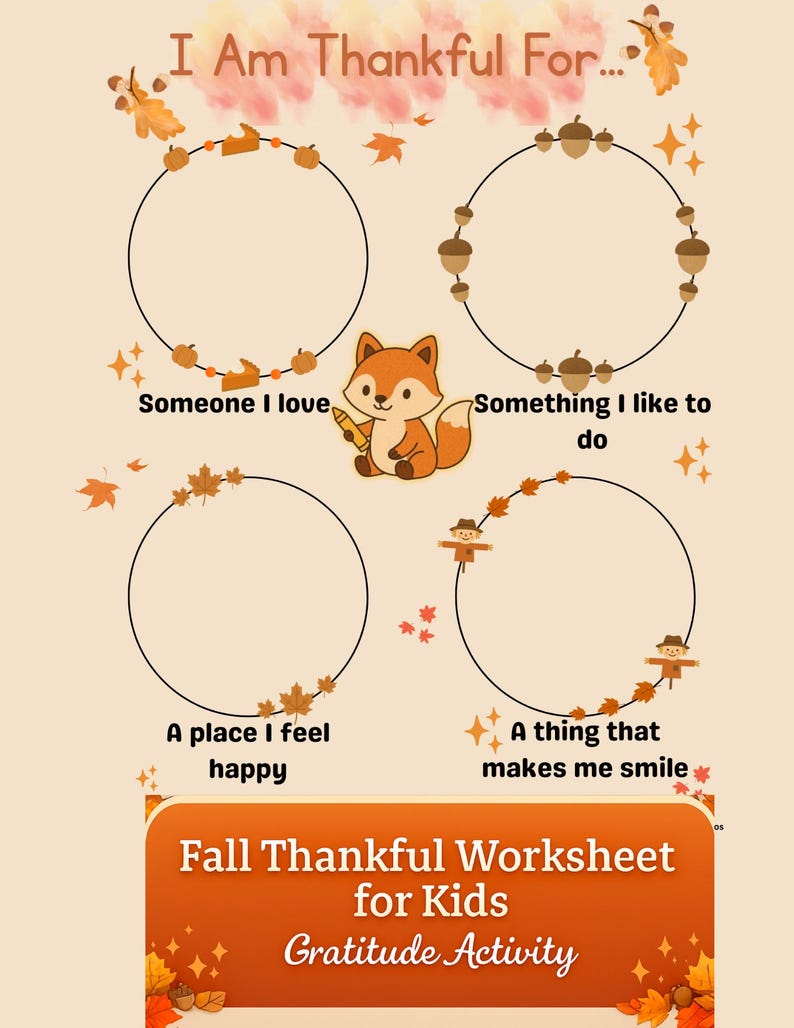 Fall Thankful Worksheet for Kids – Gratitude Activity - Etsy