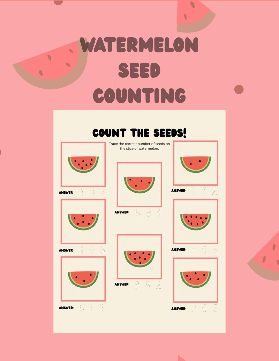 Watermelon Seed Counting Worksheet for Preschool | Summer Math Activity ...