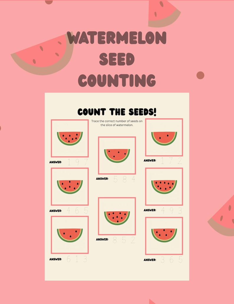 Watermelon Seed Counting Worksheet for Preschool | Summer Math Activity ...