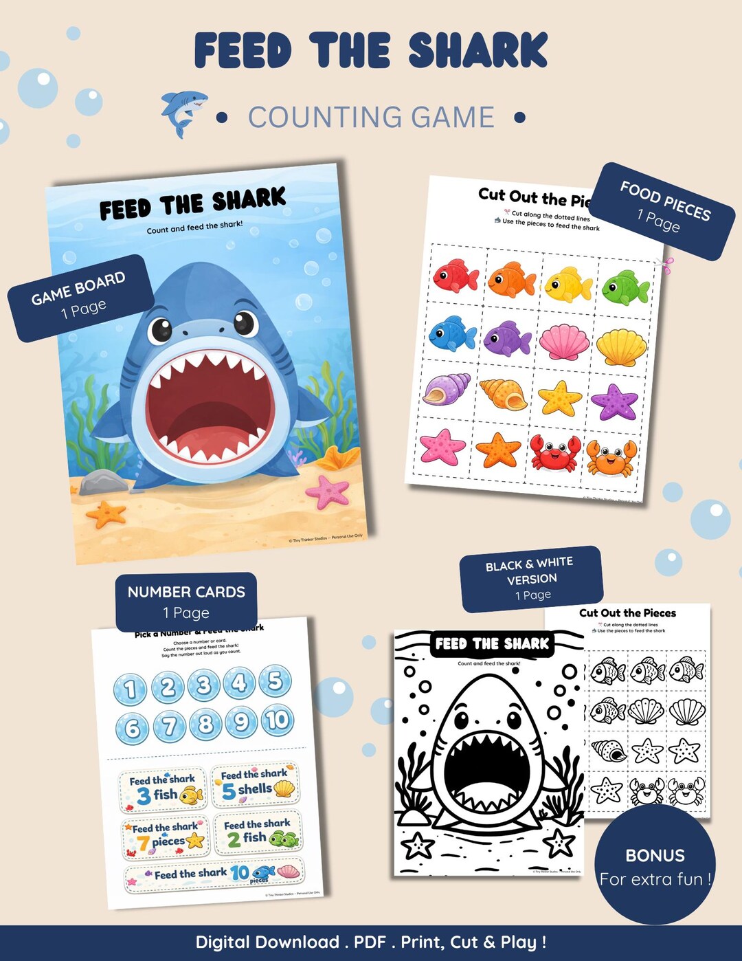Feed the Shark Printable Game for Toddlers Summer Learning - Etsy